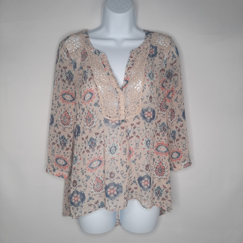 Anthropologie Maeve Viola Floral Crochet Shirt - Gem